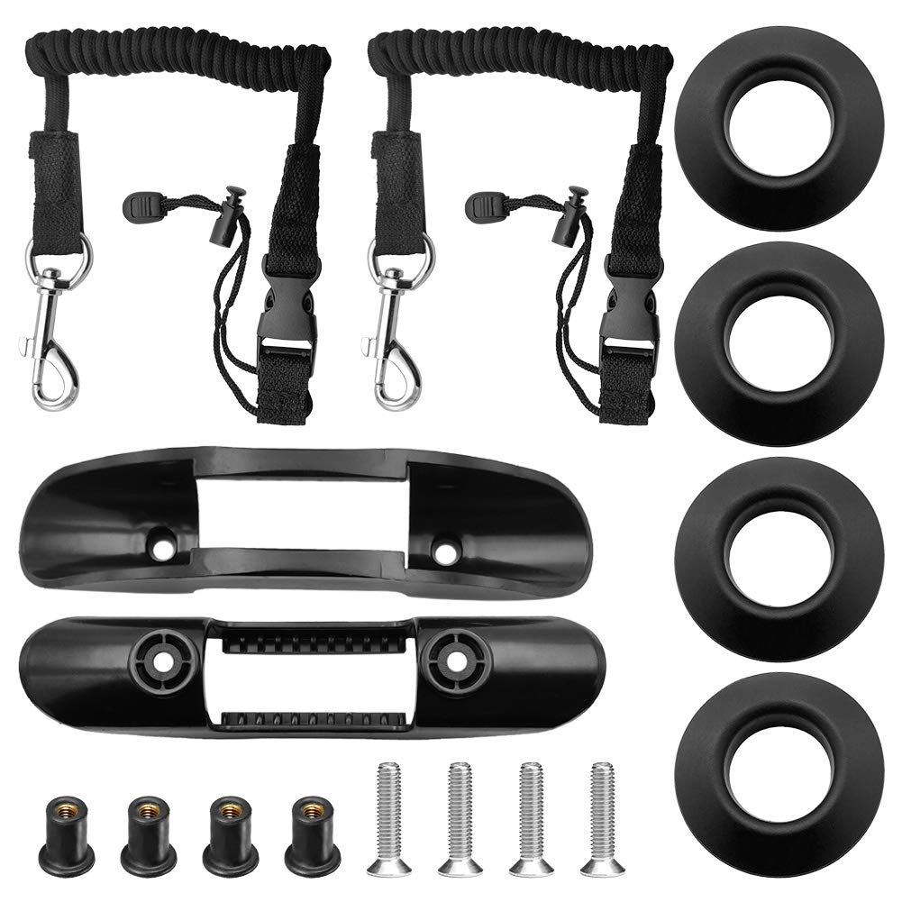 4 Pcs Kayak Paddle Holder Clips with Hardware & Adjustable Kayak Paddle Leashes Coming with Rubber Kayak Paddle Drip Rings Universal Kayak Boat Accessories
