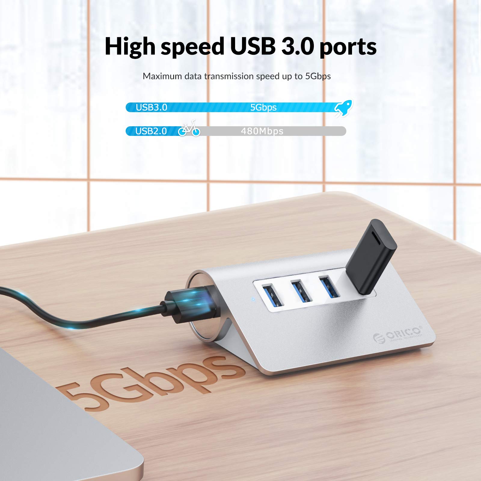 4-Port USB 3.0 Hub ORICO Aluminum USB Hub with 3.3ft Extend Cable, Portable Data Hub for MacBook, Mac Pro/Mini, iMac, XPS, Surface Pro, Notebook PC, USB Flash Drives, Mobile HDD