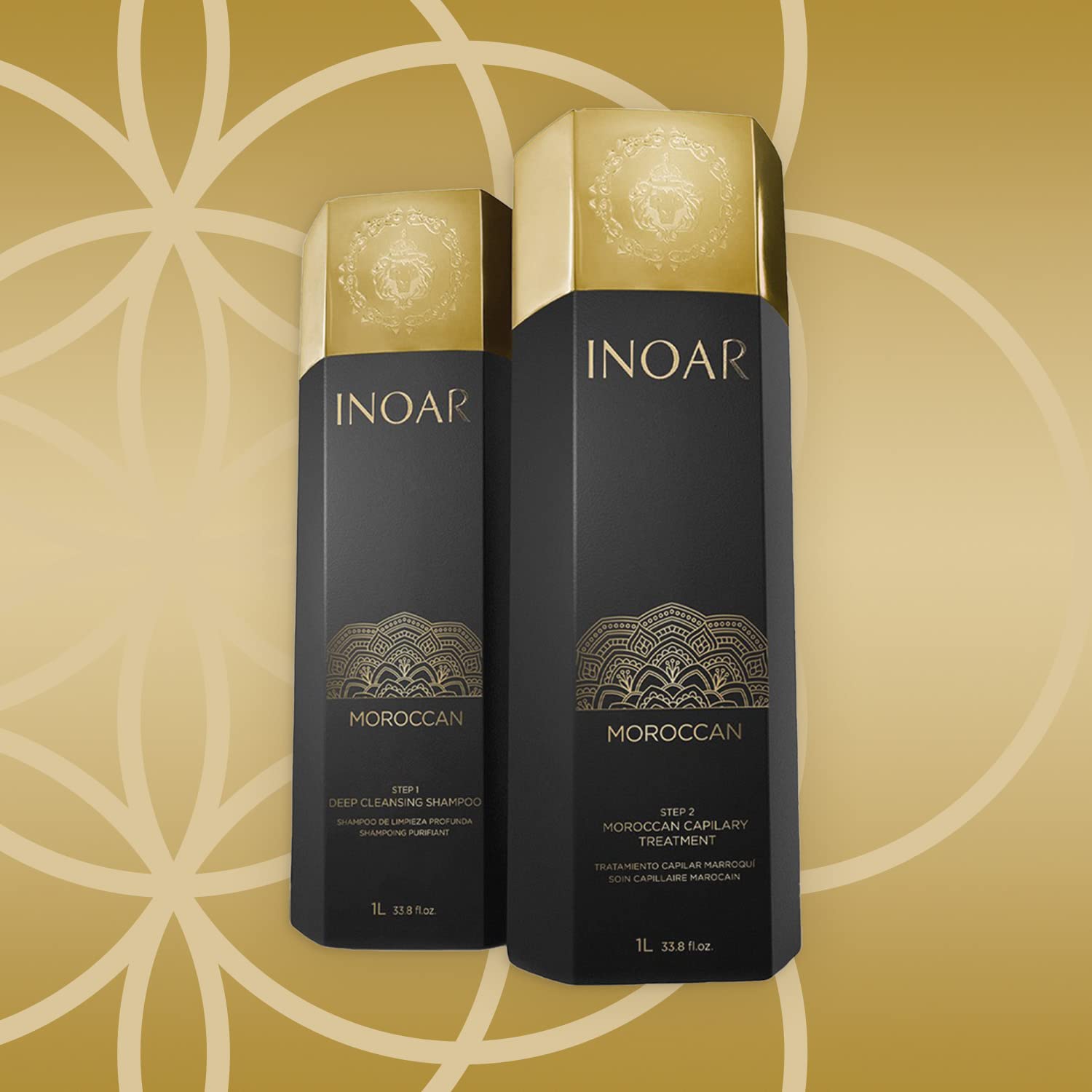 INOAR β Moroccan Smoothing Set for Curly Hair: Deep Cleansing Shampoo & Treatment for Men and Women, Vegan and Cruelty-Free (33.8 oz. Each)