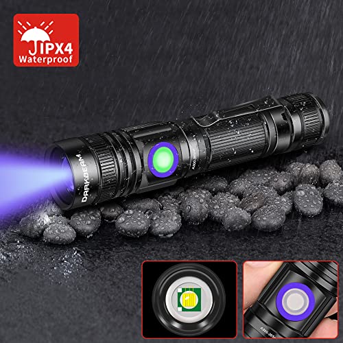 DARKBEAM UV Flashlight 365nm & 395nm Blacklight Rechargeable USB, Wood’s Lamp Ultraviolet Black Light LED Portable with Clip - Detector for Pet Cat Urine, Stains, Resin Curing, Uranium Glass, 2 Pack