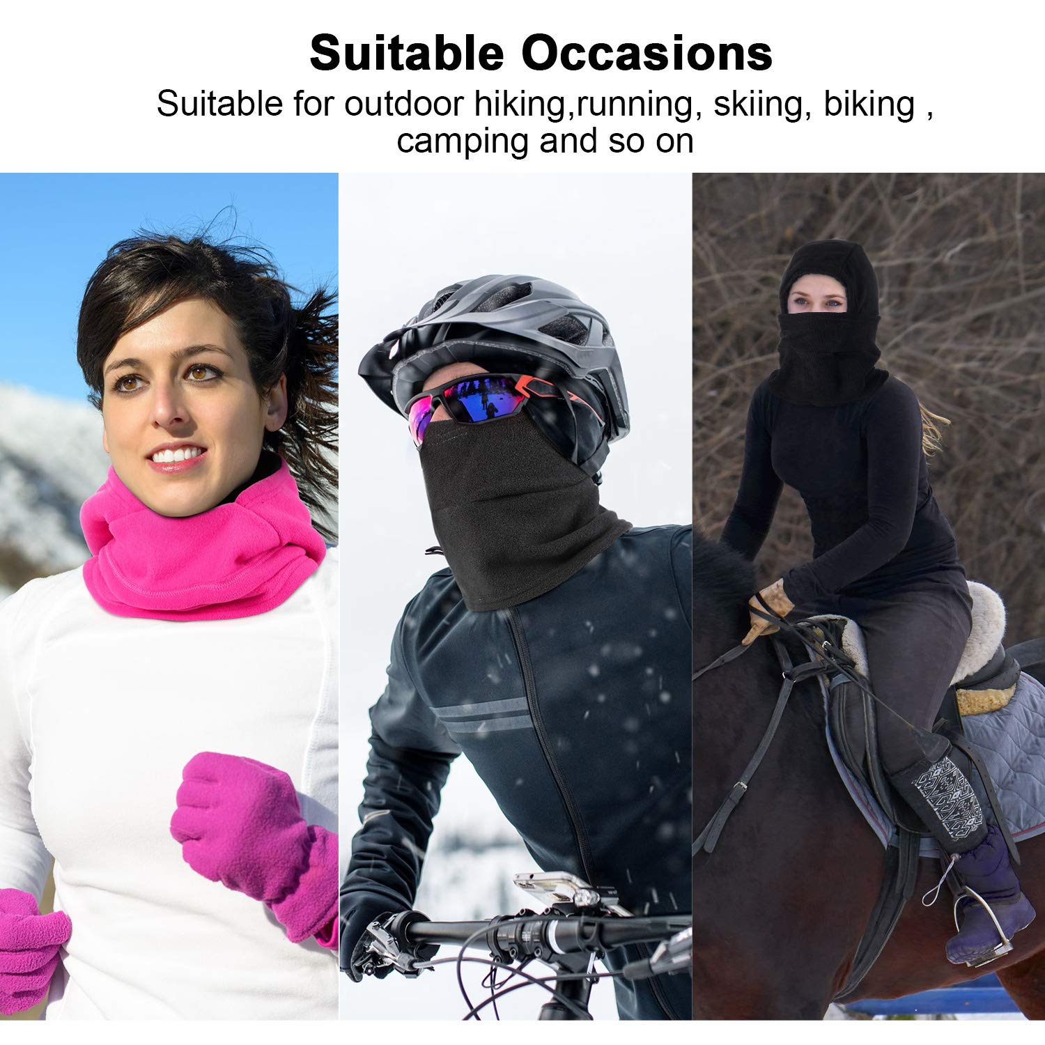 3 Pieces Balaclava Fleece Hat Ski Cold Weather Thick Face Cover Hat Winter Warm Windproof Adjustable Cycling Headwrap