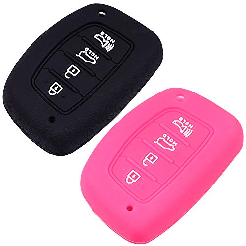 4 Buttons Silicone Case Protector Key Fob Cover Smart Car Remote Holder for Hyundai Elantra Sonata Tucson I40 IX35 I45 SMART Key (NOT FLIP KEY) … (1Pcs Black 1Pcs Rose)