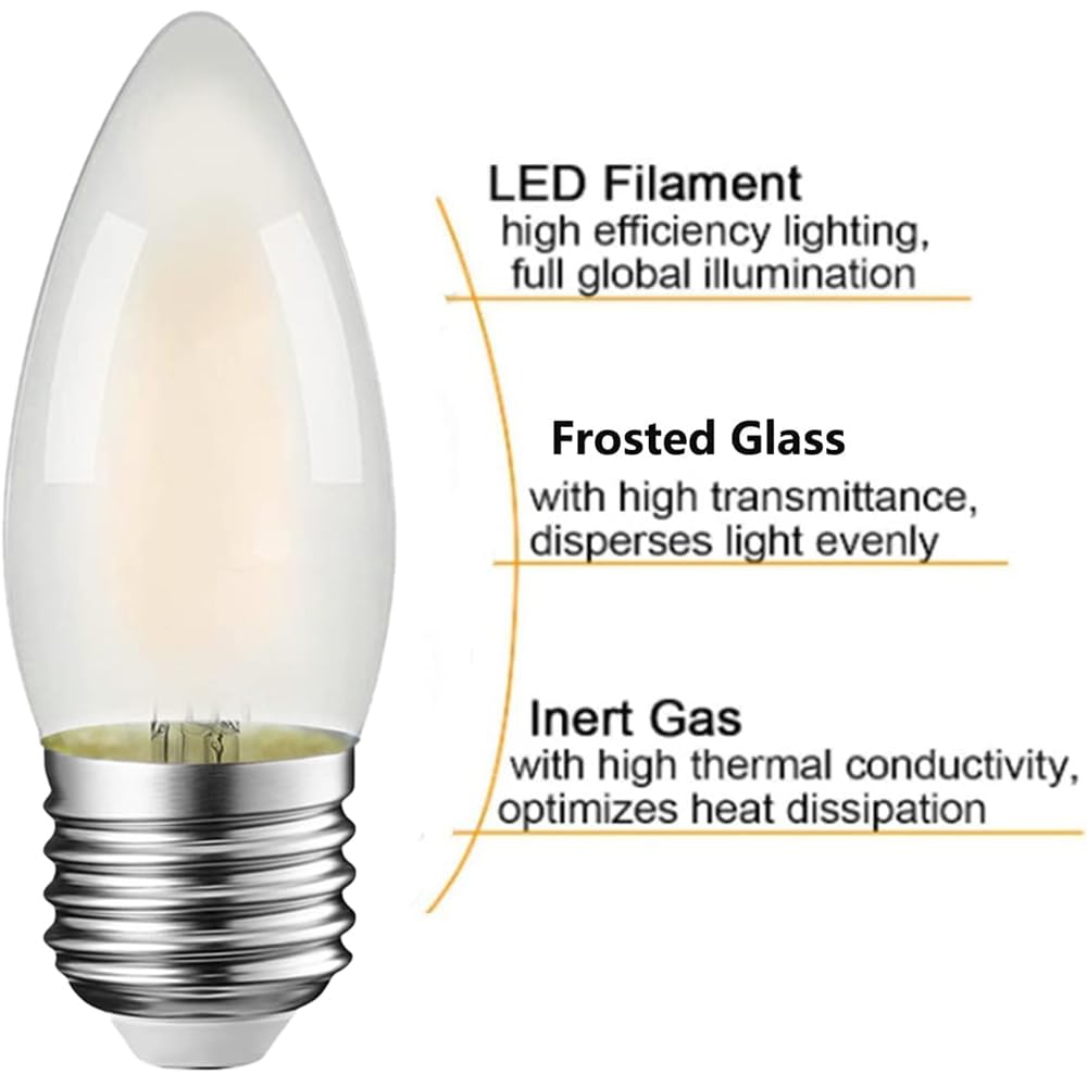 Jacqings E26 Candelabra Light Bulbs Frosted Glass Chandelier Light Bulbs 60watt Equivalent 3000K Warm White B11 Torpedo Tip Dimmable 6W LED Decorative Candle Light Bulbs (8)