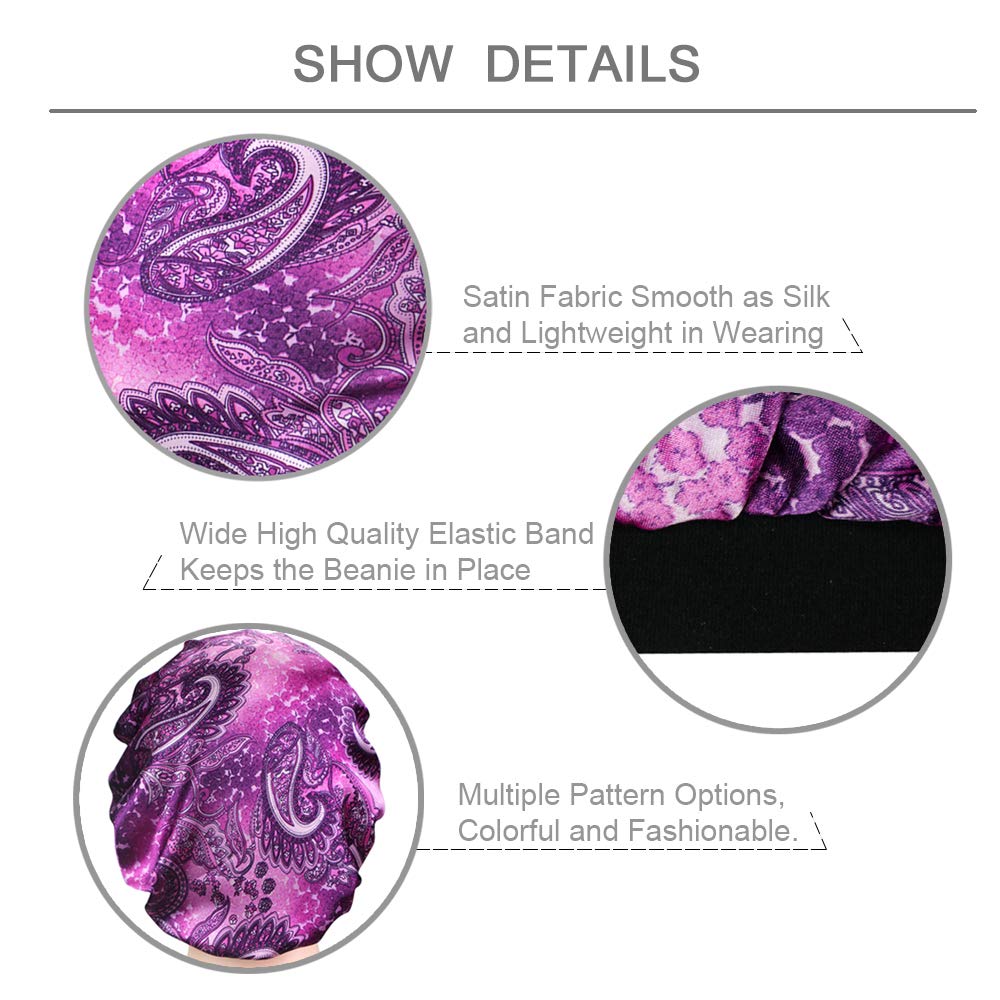 3 Pieces Soft Sleep Cap – Night Satin Bonnet with Wide Premium Elastic Band for Women