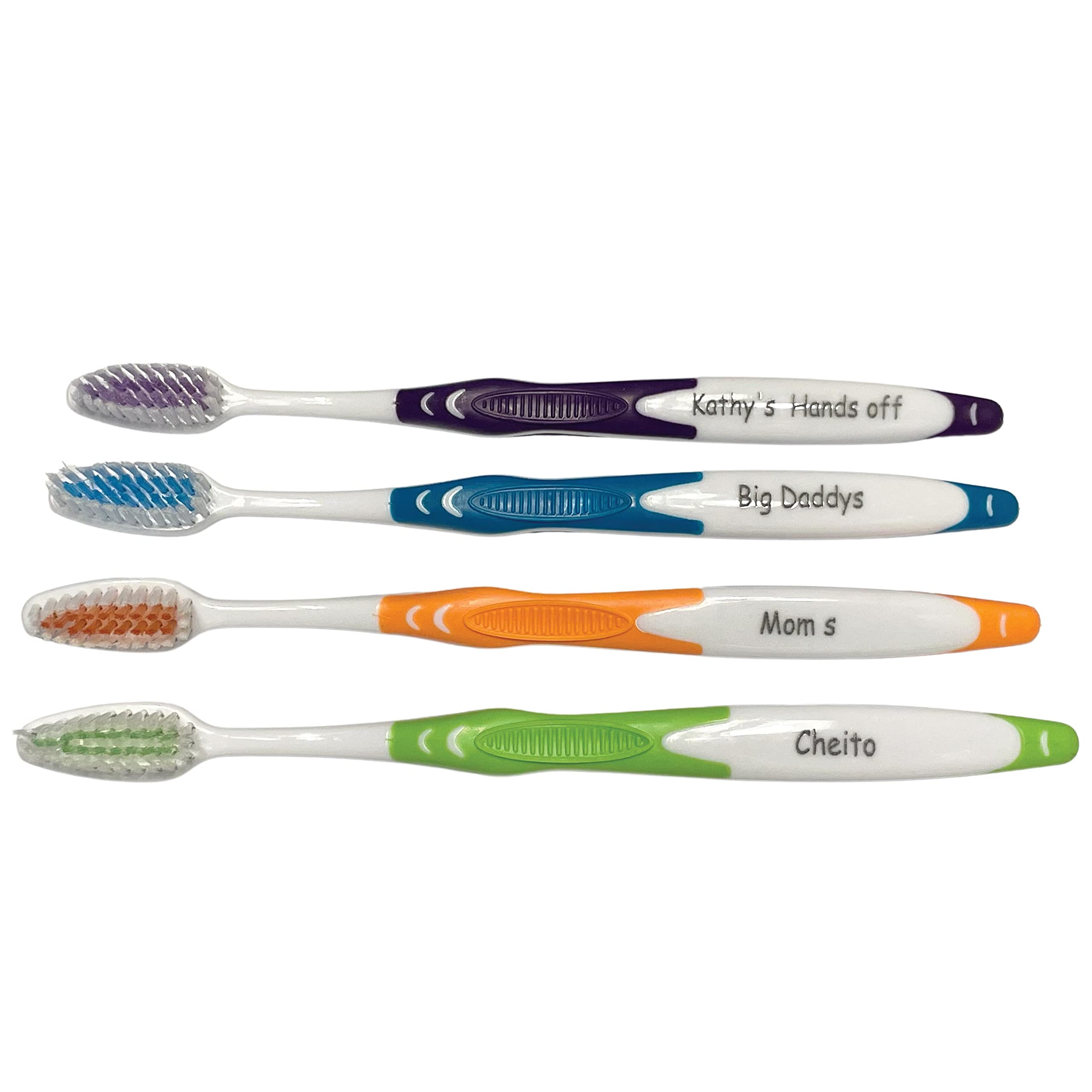 Personalized Gift, Personalized Toothbrushes, 4 Pack Manual Toothbrush Adults, Engraved Light Blue, Dark Blue, Orange, Green, Purple, Red