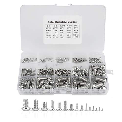 Screws Set, 250pcs M2/ M2.5/ M3 /M4/ M5/ M6/ M8/ M10 Machine Screws Set for Laptop/Keyboard/Phone/PC
