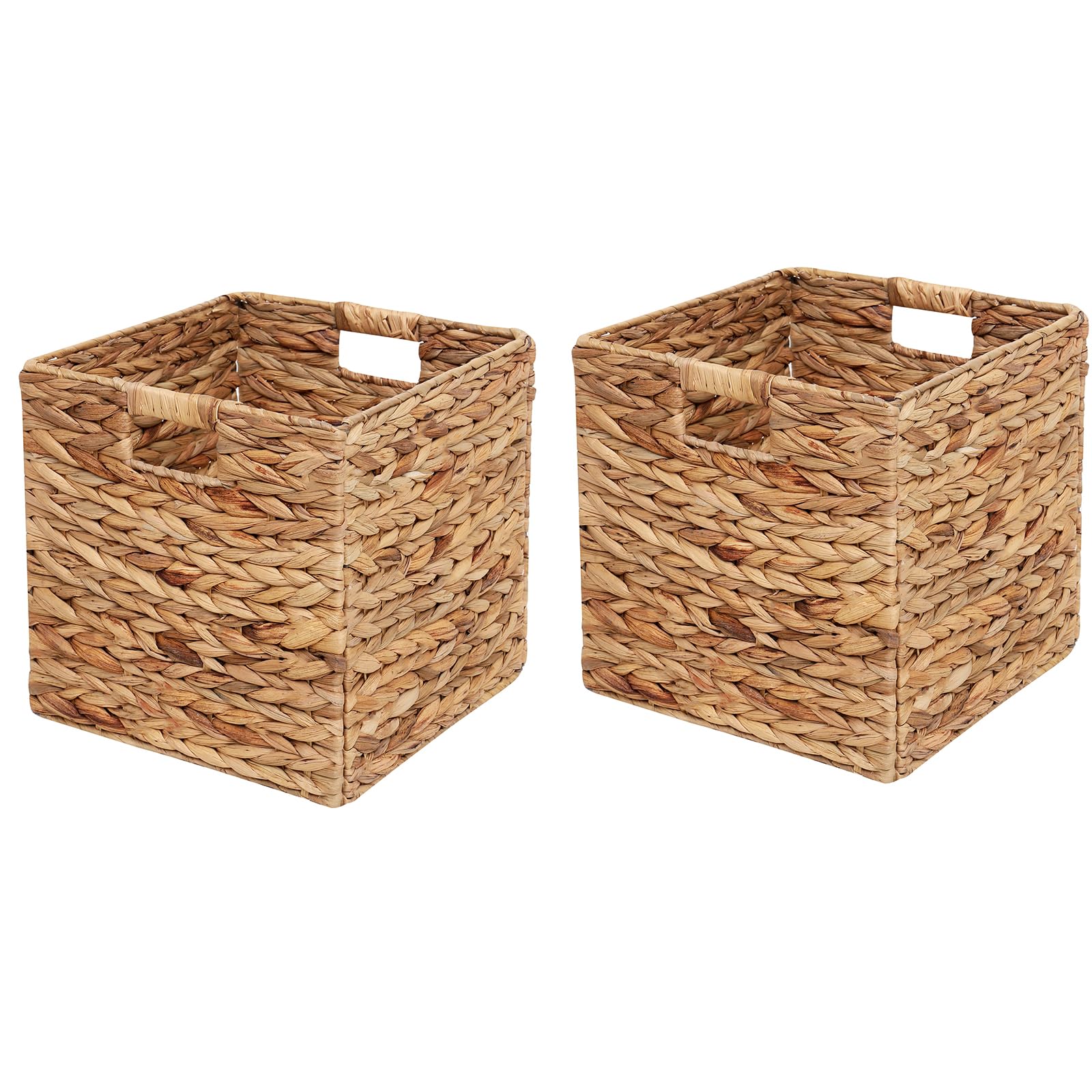 Wicker Storage Basket Water Hyacinth Woven Basket Wicker Storage Cubes,Foldable Baskets for Shelves,Handwoven Laundry Totes for Bedroom,12x12x12inch,Set of 2