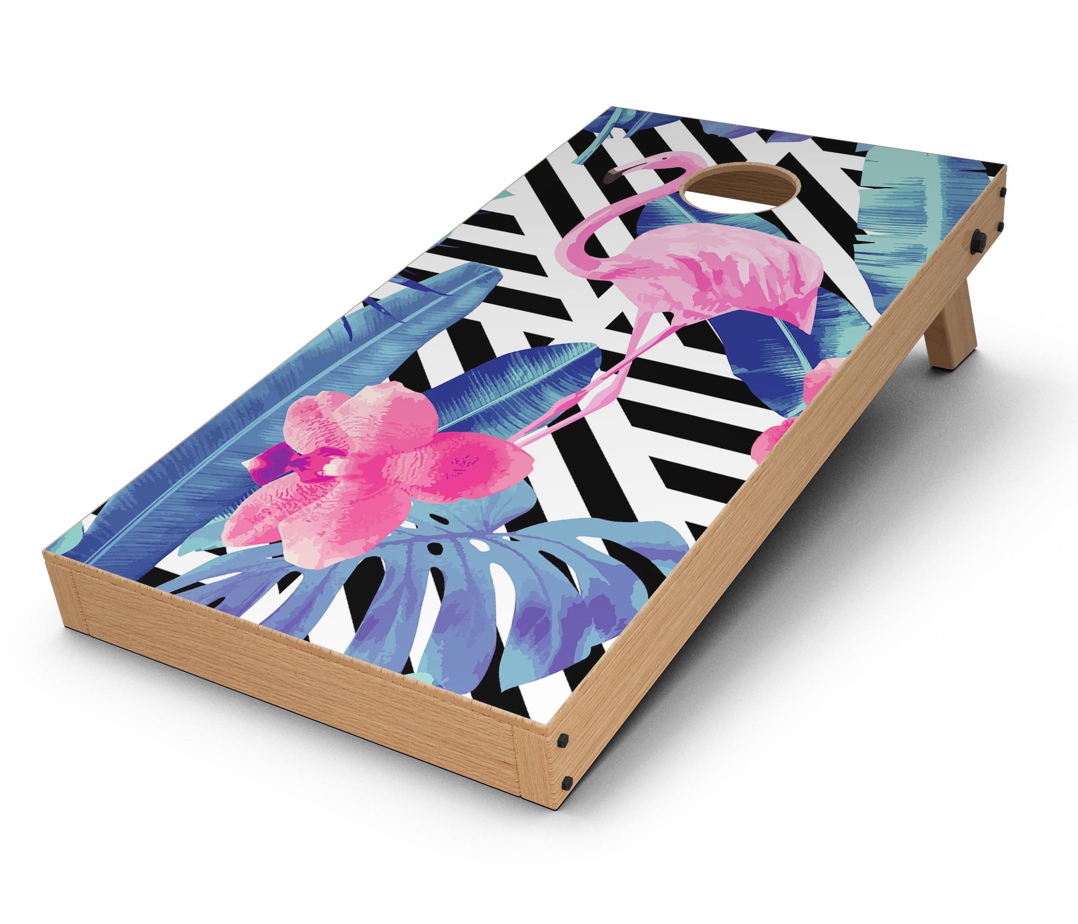 Design Skinz Summer Tropical Skin Set for Cornhole (Skin Only) - Vivid Tropical Chevron Floral v2