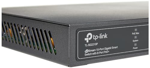 TP-Link TL-SG2210P V3 Jetstream 8-Port Gigabit Smart PoE+ Switch with 2 SFP Slots (Supports 8 Gigabit PoE Ports, 58W Budget, Fanless)