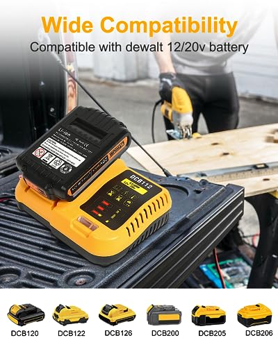 3.0Ah Replacement for Dewalt Battery 20V 2Pack and Charger Compatible with DCB102 DCB104 DCB118 DCB115 DCB205 DCB204(Orange)