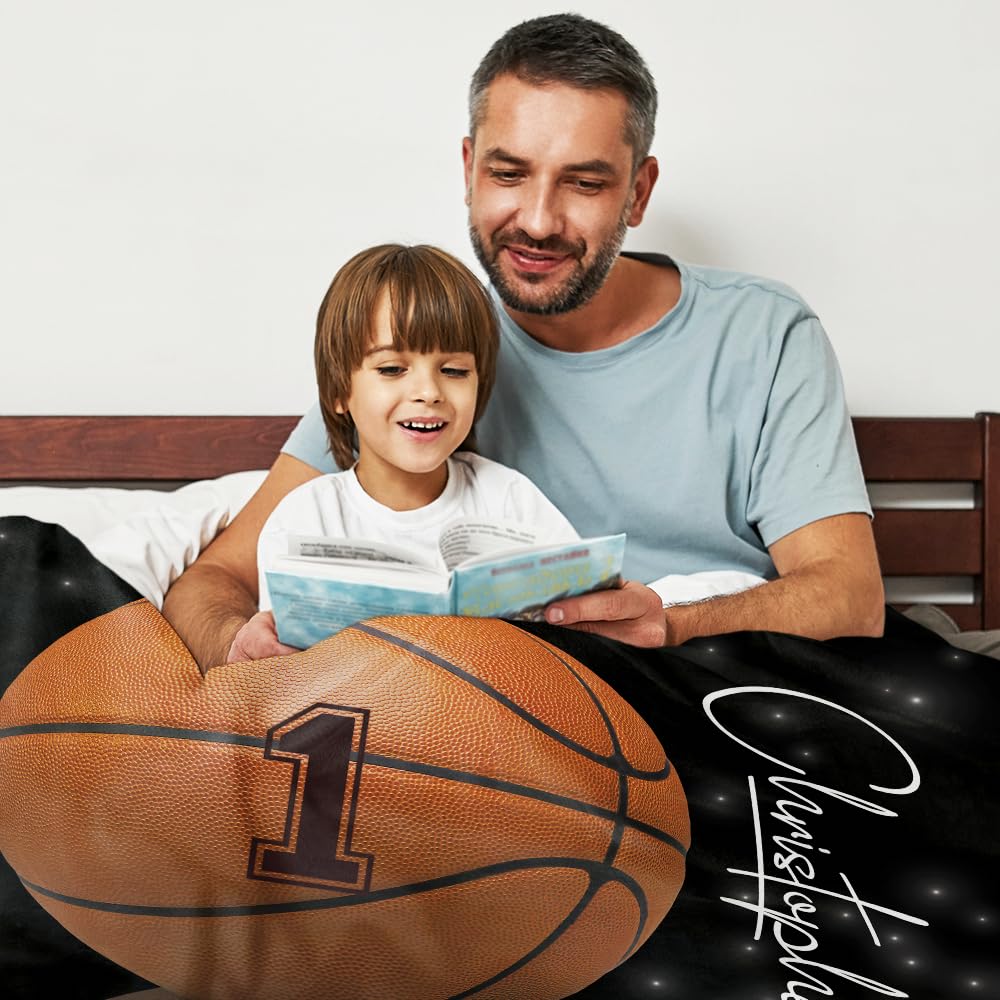 SATIGI Personalized Basketball Shadow Blanket with Name & Number, Basket Ball (40-''X30-'', 50-''X40-'', 60-''X50-'', 80-''X60-''), Plush Sherpa Fleece Travel Soft Warm for Couch Sofa Bed