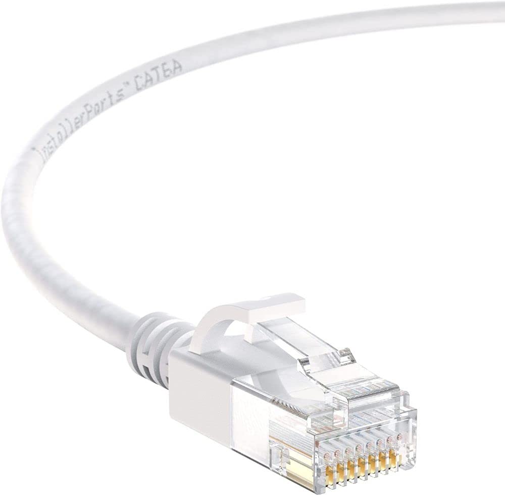 InstallerParts Ethernet Cable CAT6A Slim Cable UTP Booted 1 FT (10 Pack) - White - Professional Series - 10Gigabit/Sec Network/High Speed Internet Cable, 550MHZ, 28AWG