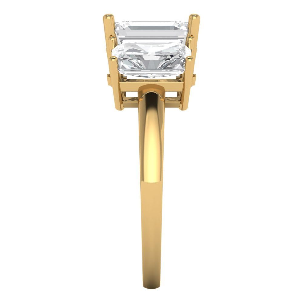 4.0 Ct Brilliant Emerald Cut Clear Simulated Diamond 14K Yellow Gold Three Stone Engagement Bridal Anniversary Ring Size 8.75