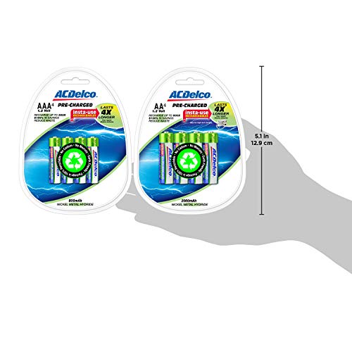 Powermax ACDelco Rechargeable Batteries, 4 Double AA and 4 Triple AAA, Insta-Use Battery Pack, Precharged