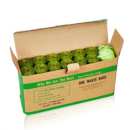 ECO-CLEAN Dog Poop Bags, 24 Rolls/360 Bags with Dispenser, Dog Waste Bags, Unscented, Leak-Proof, Easy Tear-Off