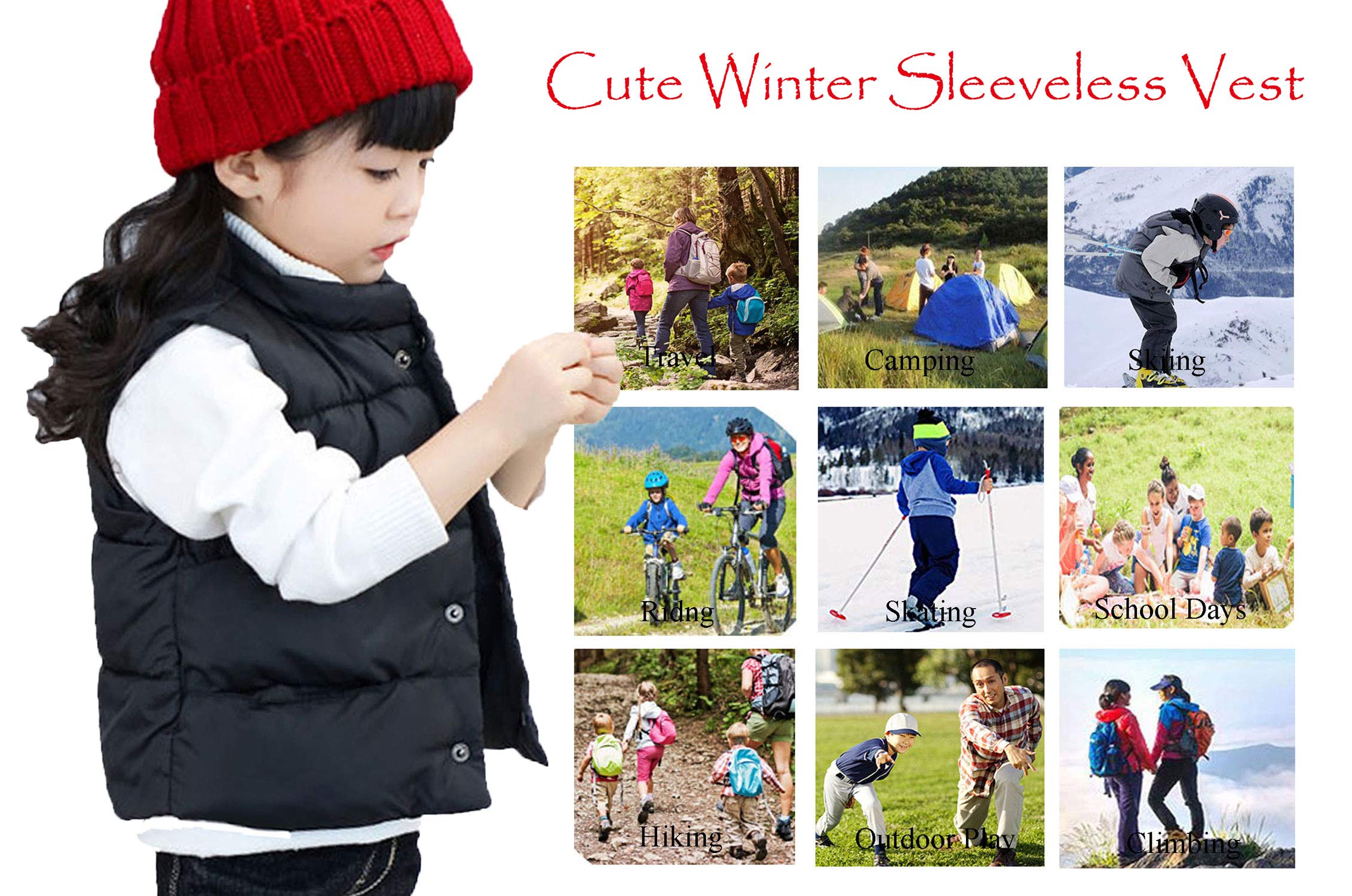 LANBAOSI Baby Girls&Boys Winter Cute High Neck Vest Lightweight Puffer Sleeveless Jacket