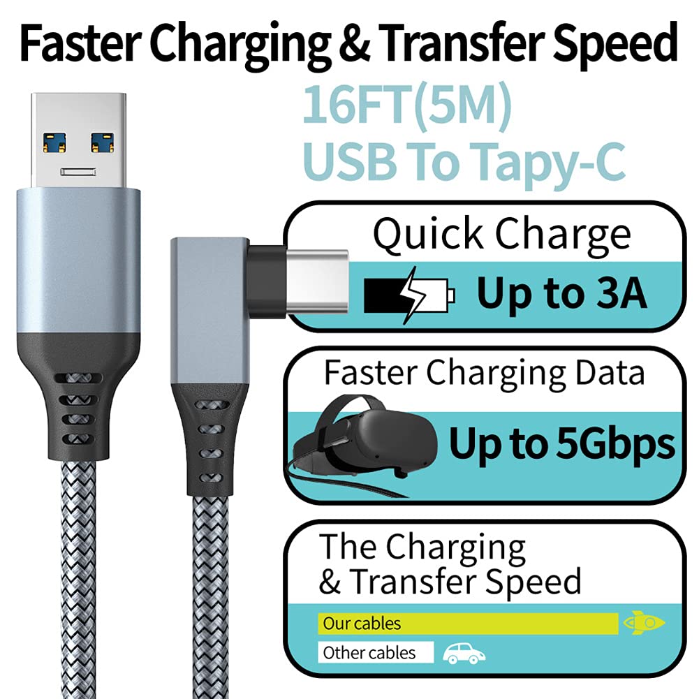 BWWNBY Travel Fast Charging Durable Link Cable Portable Gaming PC for Oculus Quest 2(Gray,Size:5m)