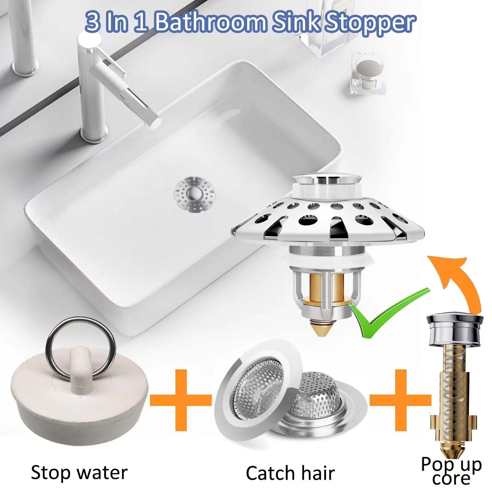 AzWzz Bathroom Sink Stopper,Sink Hair Catcher,Bathroom Sink Drain Strainer Pop Up Drain Cover Plug,Universal for 1.1 to 1.65in Sink Drain Hole