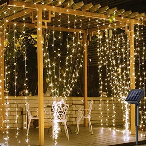 Christmas Lights,3x3M Solar led String Light, Outdoor Fairy Curtain Lights, Garland Window Christmas Decoration, for Home Garden Party Solar Lamp