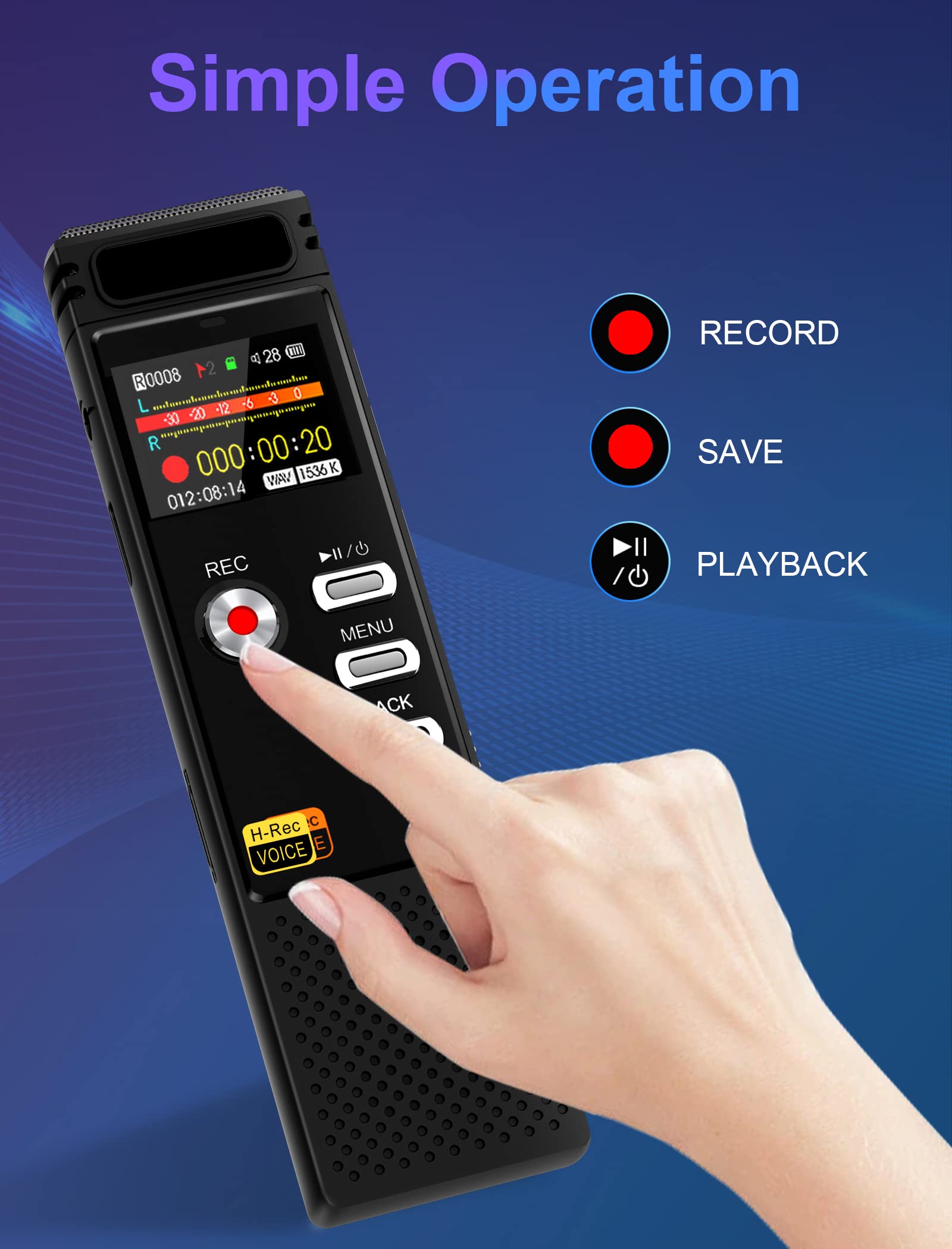 48GB Digital Voice Recorder:Voice Activated Recorder with Playback,1536KBPS Digital Audio Recorder with Build-in Microphones,Noise Reduction and 32GB TF Card for Lectures Meetings,Interviews