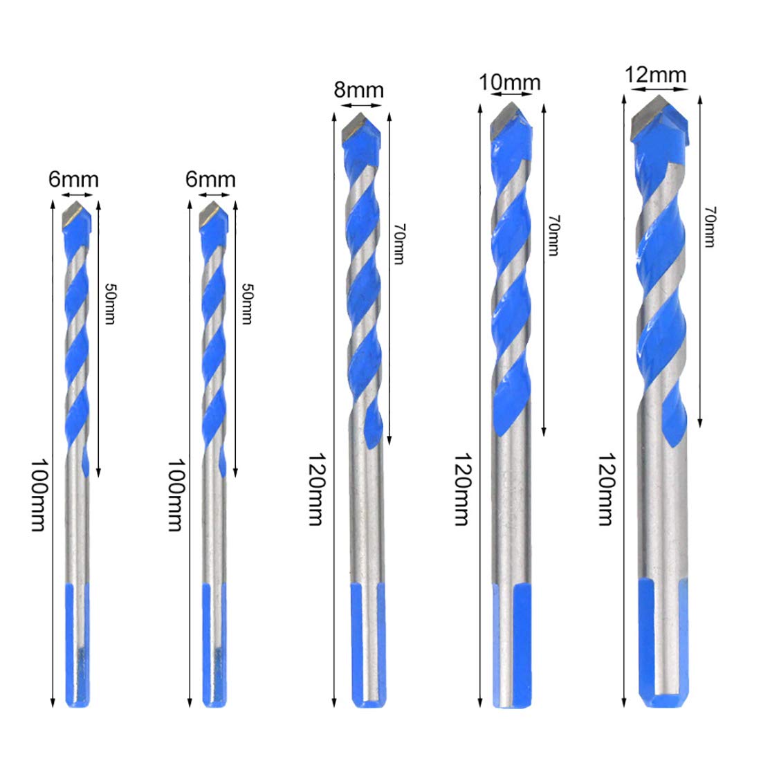 Puimentiua 7pcs/5pcs Triangle Drill Bit Sets, Multifunctional Overlord Handle Industrial Strength Drill Bit Set for Brick, Glass, Ceramic, Granite, High-Carbon Steel, Concrete, Wood