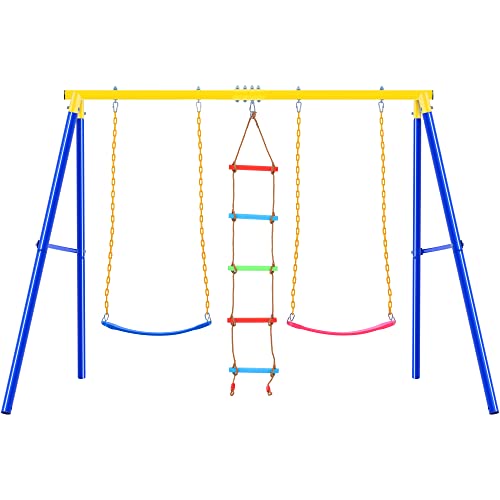 CIATRE 2 in 1 Outdoor Toddler Swing Set for Backyard, Playground Swing Sets with Climbing Ladder, Swing and Climbing Playset for Kids
