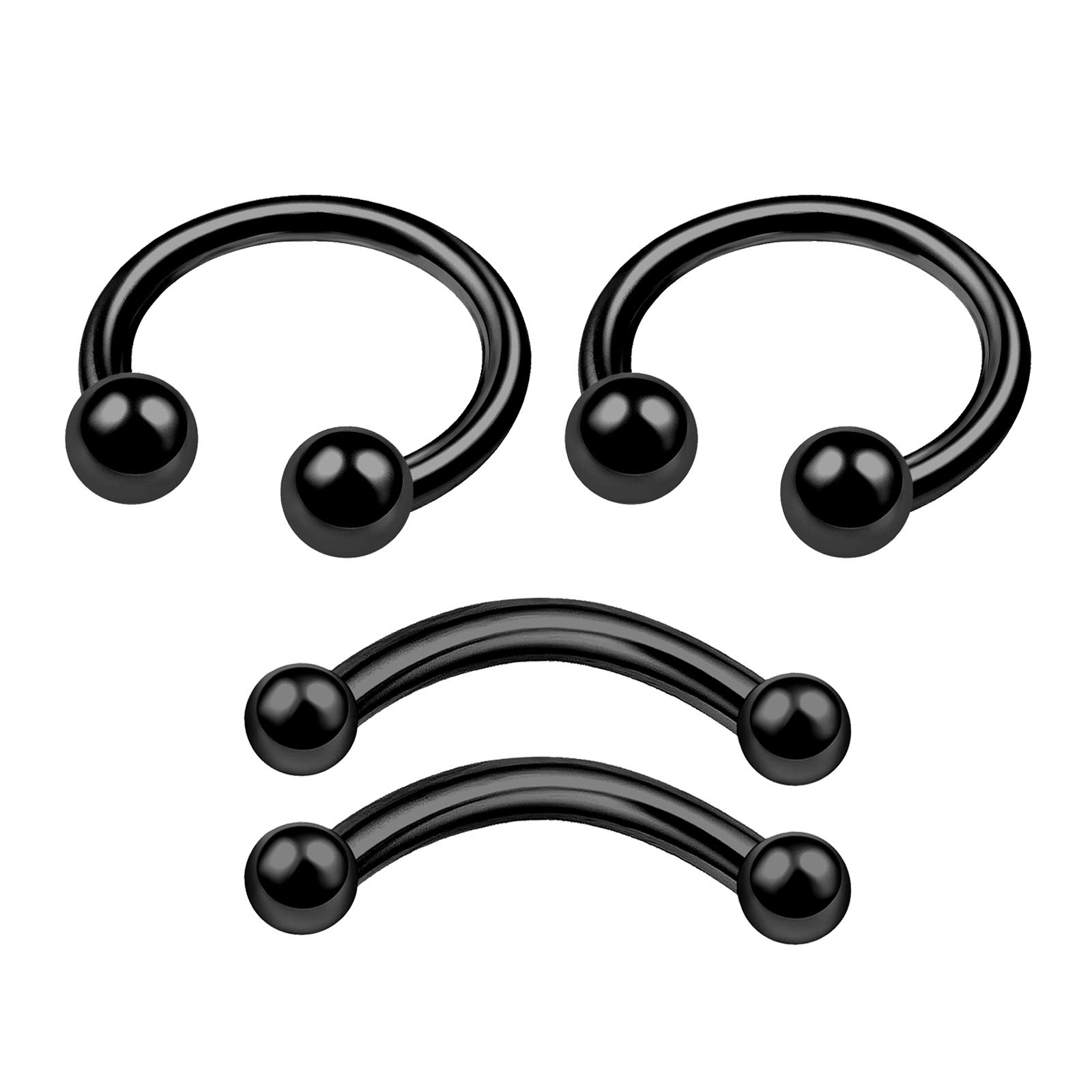 4Pcs Black Anodized 16g 5/16 8mm horseshoe barbell curved Piercing Jewelry Nose Rook Cartilage Eyebrow Daith 3mm Ball M6707