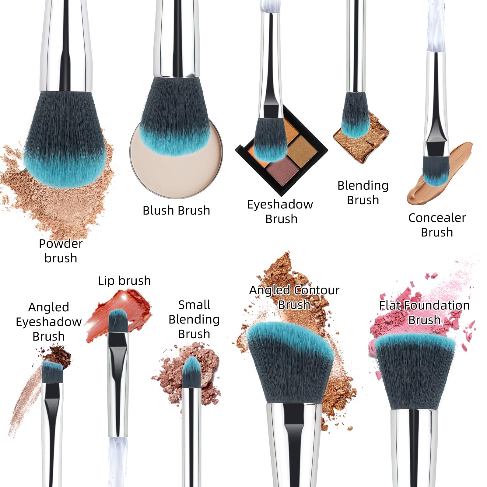 Professional Makeup Brush, Acrylic Diamond Handle Make Up Brushes Series for Full Face Foudation Blush Eyeshadow Concealers Powder Transparent Beauty Tools