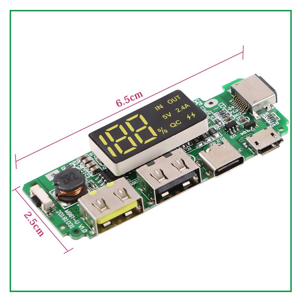 WSDMAVIS 1Pcs 18650 Charger Board Lithium Battery Charging Module Dual USB 5V 2.4A MiniType-C Power Bank Module DIY with Overcharge Overdischarge Short Circuit Protection LED Display