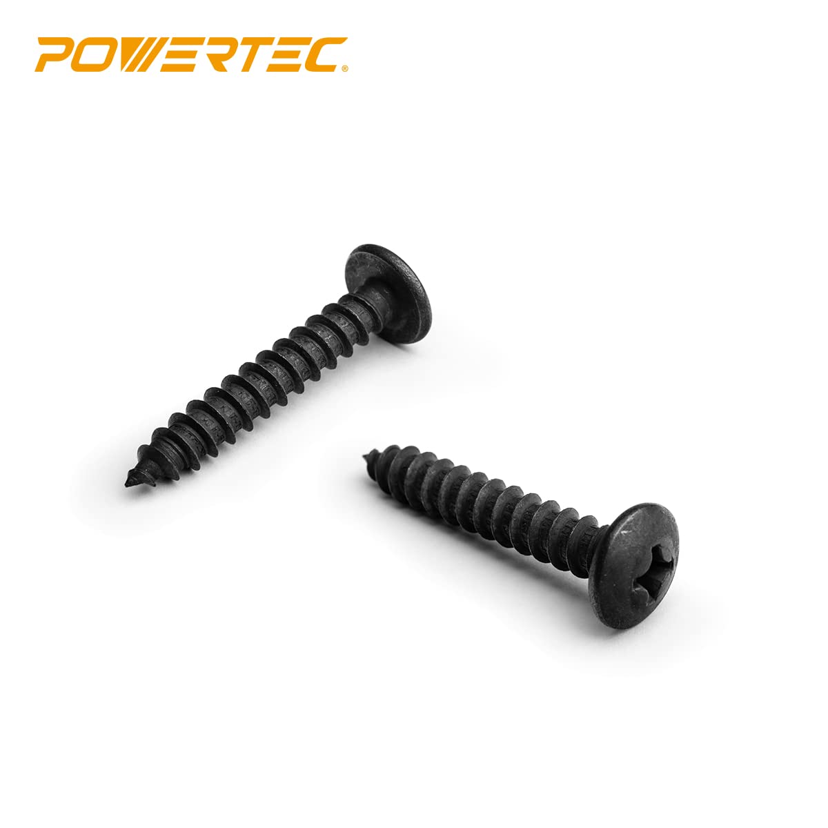 POWERTEC QWS1008#14 Wood Screws 1-1/2 inch, Phillips Truss Head Self Tapping Black Wood Screw Set - 100pcs