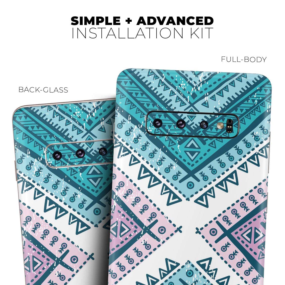 DesignSkinz Ethnic Aztec Blue and Pink Point Protective Vinyl Decal Wrap Skin Cover Compatible with The Samsung Galaxy S20 (Screen Trim & Back Glass Skin)