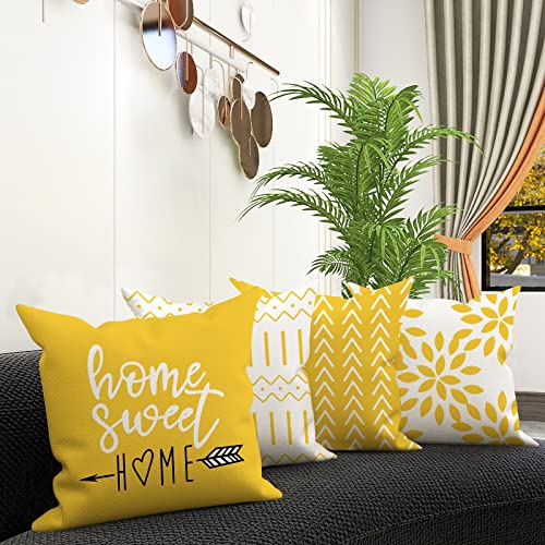 Pillow Covers 18x18 Set of 4, Modern Sofa Throw Pillow Cover, Decorative Outdoor Linen Fabric Pillow Case for Couch Bed Car 45x45cm (Yellow, 18x18,Set of 4)