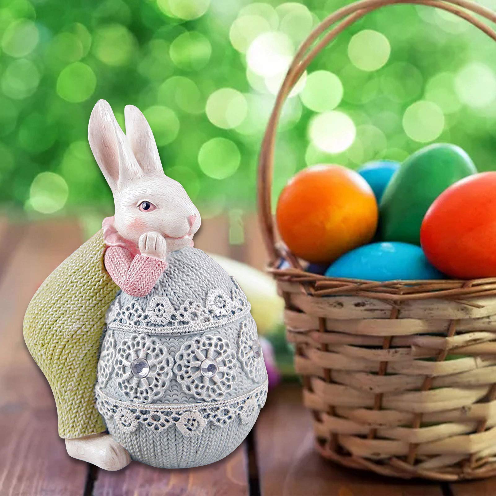 YANGMEI Easter Cute Rabbit Decorations Resin Bunny Miniature Figurines Easter Eggs Home Decor Garden Animal Statues Everyday Collection