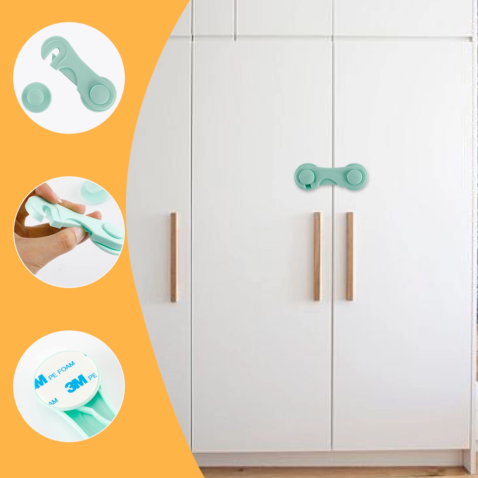 6 Pieces Child Safety Guard Lock Durable Child Proof Locks for Cabinet Doors,Closet Wardrobe,Refrigerator,Drawers 3M Double-Sided Tape Safety Guard Lock