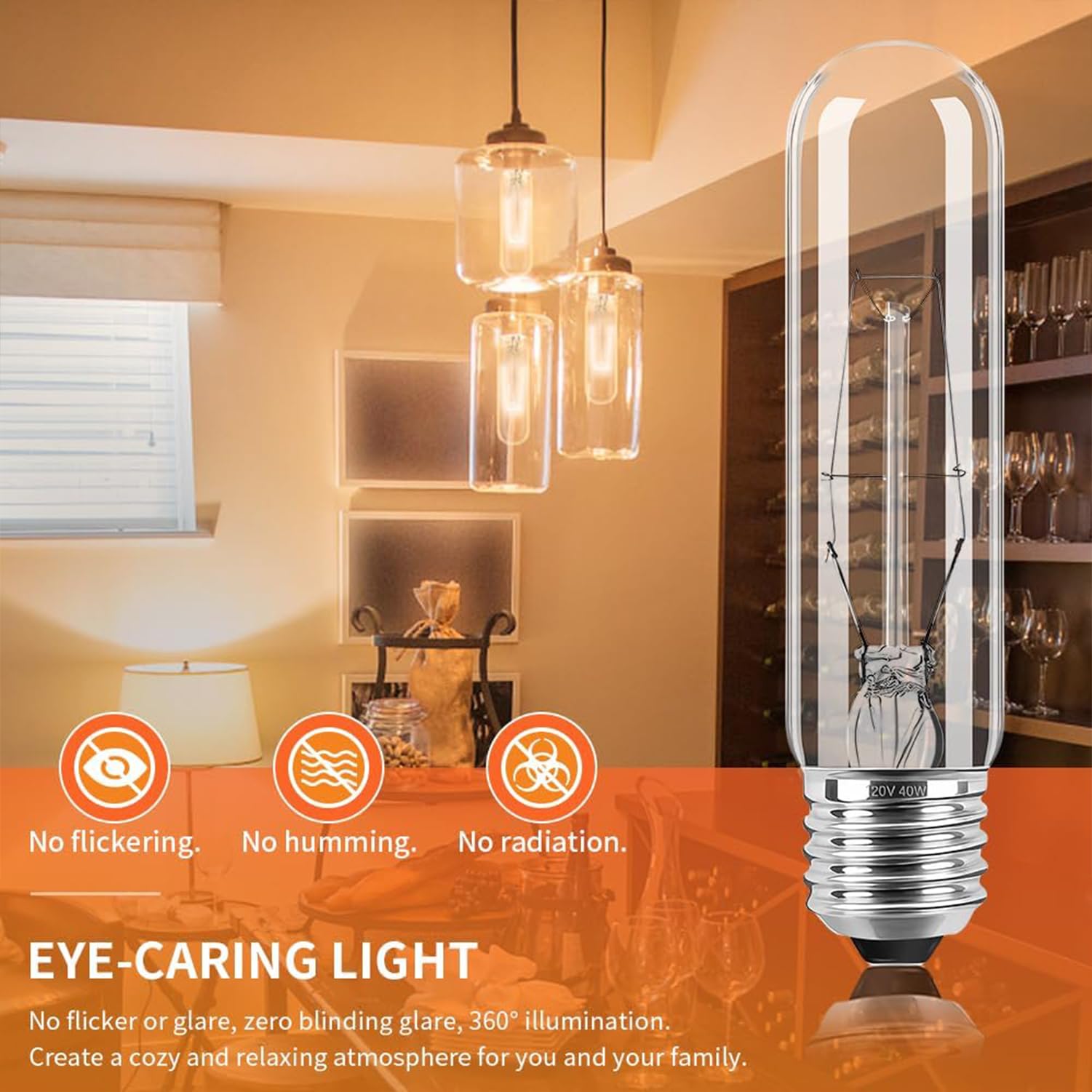 6-Pack 40 Watt T10 Clear Tubular Incandescent Light Bulb, Vintage Style Showcase Bulb,Showcase lamp, 2700K Soft White, E26 Medium Base, 280 Lumens,T10 Tubular Bulb