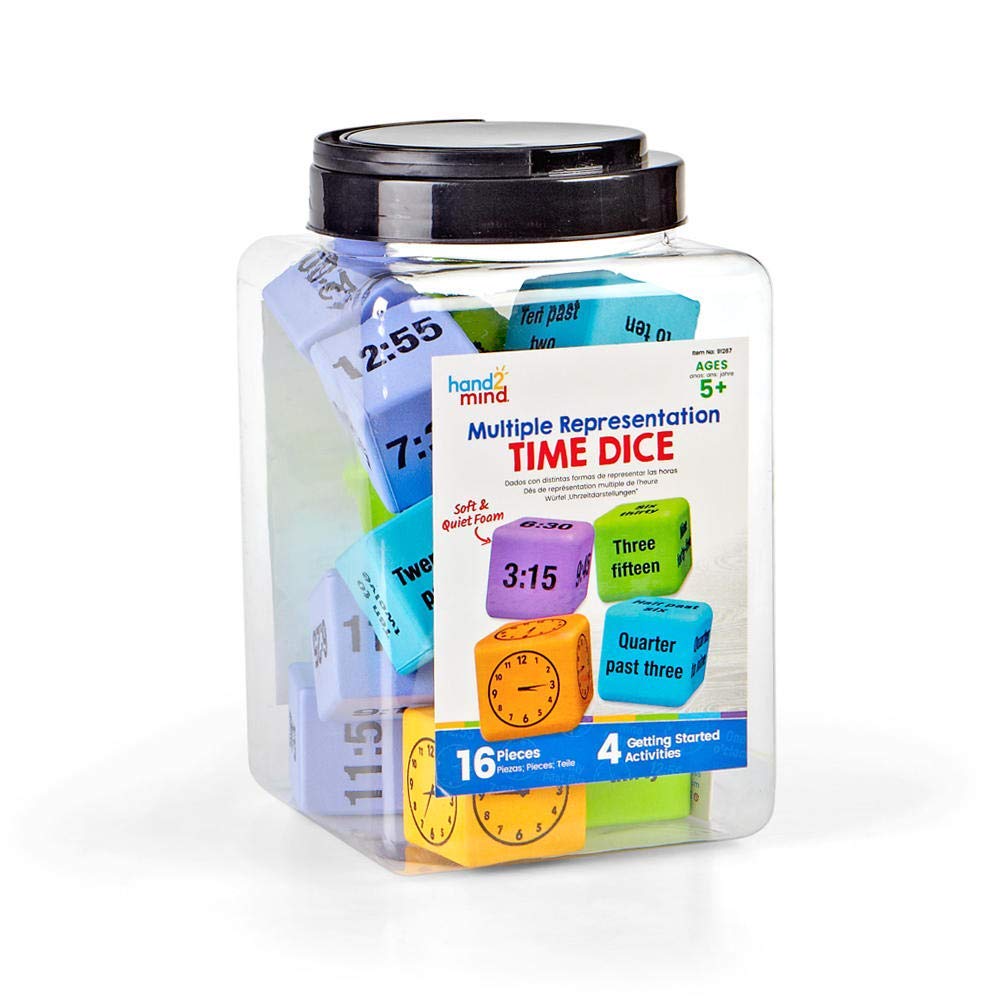 hand2mind Telling Time Dice, Large Foam Dice for Classroom, Clock Learning for Kids, Kindergarten Learning Activities, Clock Manipulatives, Math Dice, Educational Toys for Elementary Kids (Set of 16)