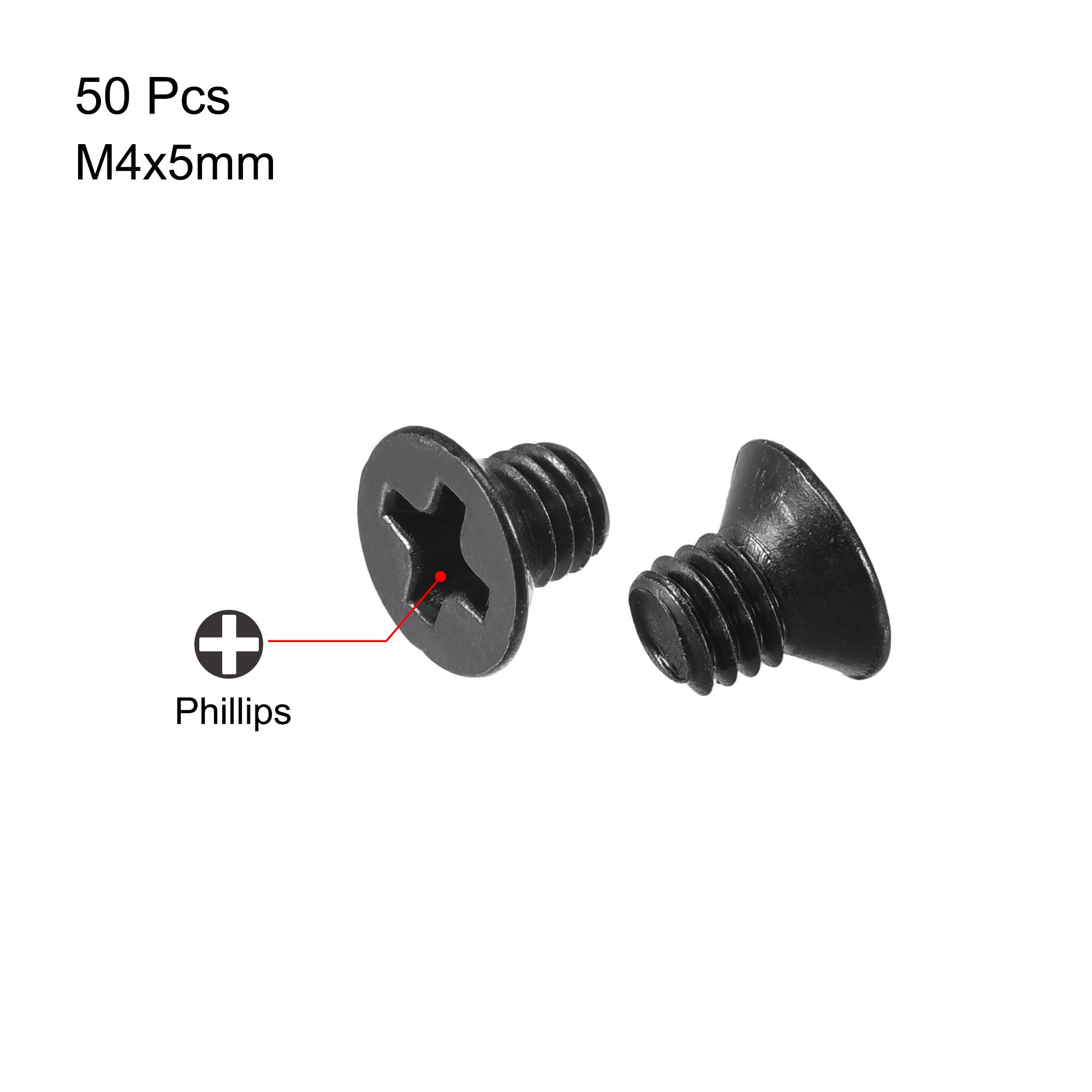 uxcell M4 x 5mm Phillips Screw Fastener Black for Laptop PC TV Fan Switch 50pcs