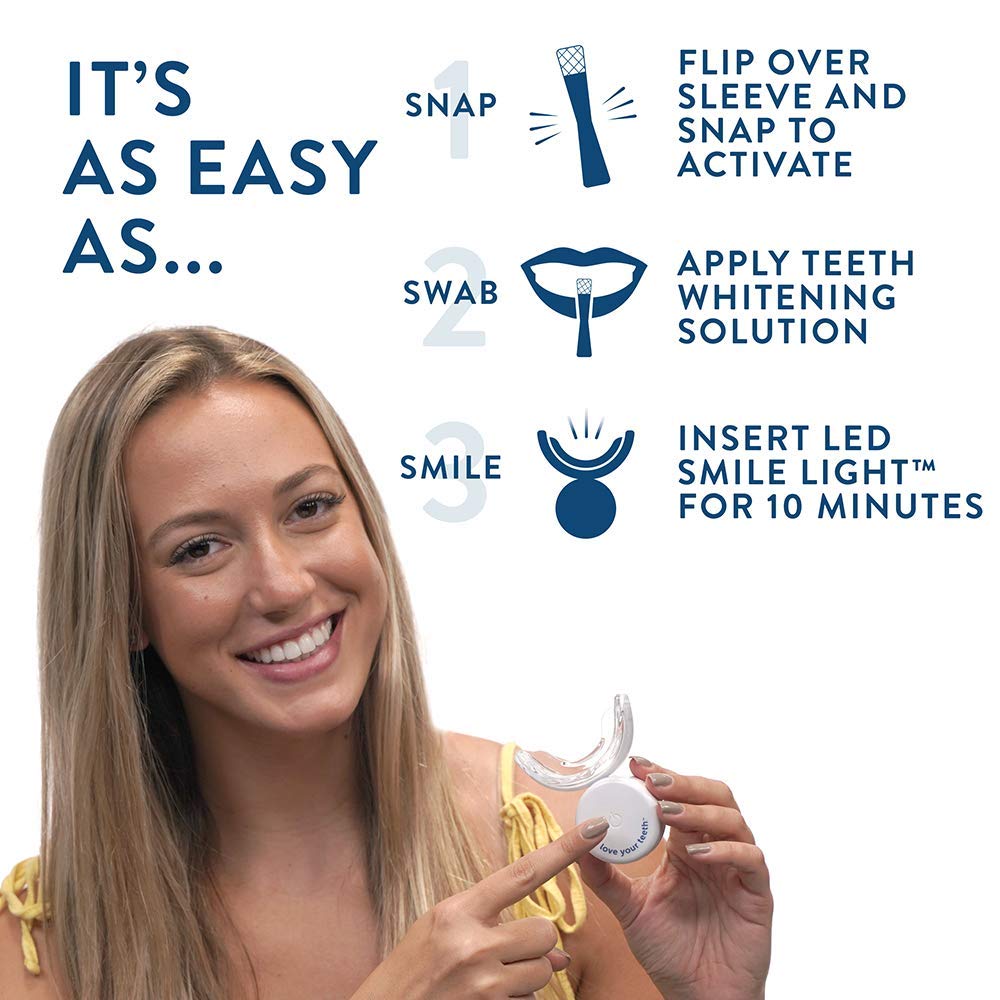 LOVE YOUR TEETH Whitening Device Kit - Teeth Whitening System with LED Blue Light Mouthpiece - Home Teeth Whitener - Clinically Tested Whitening Kit for Stained Teeth - 7 Shades Whiter Teeth in 7 Days