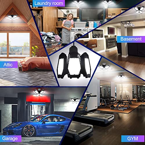 Amiluo 150W LED Garage Lights 2 Pack 15000LM Deformable Garage Ceiling Lighting Fixture Screw-in E26/E27 Garage Light Bulb with 6 Ultra Bright Led Panels LED Light for Attic Garage Basement Workshop