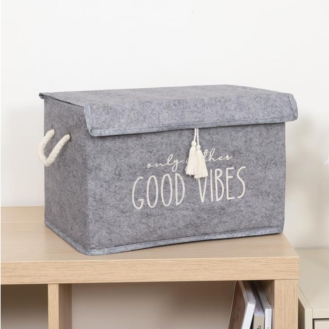 Pazar Kapısı Felt Fabric Foldable Storage Bin Cube Organizer Basket with Flip-Top Lid & Handles, Clothes Blanket Box for Home, Office, Closet, Shelves (1 Pack 14 X 9.5 X 9.5, Grey)