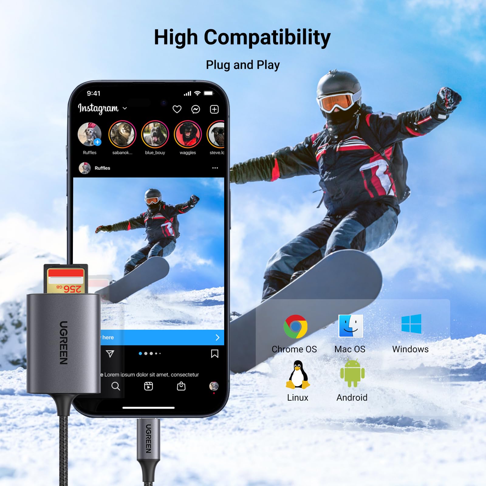 UGREEN USB C SD Card Reader, 2-in-1 Micro SD Memory Card Reader for TF SD Micro SD SDXC SDHC, USB SD Card Reader Type C Compatible with iPhone 16 15, Samsung Galaxy, MacBook, iPad, Trail Game Camera