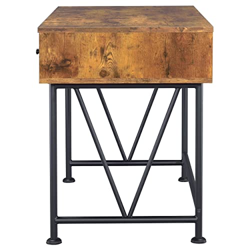 Coaster Furniture Analiese Farmhouse 3 Drawer Home Office Writing Desk Black Metal Base Antique Nutmeg Brown 801541