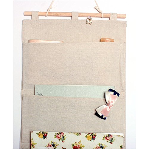 Co-link Linen/Cotton Fabric Wall Door Cloth Hanging Storage Pockets Books Organizational Back to School Office Bedroom Kitchen Rectangle Home Organizer Gift (4 Pockets)