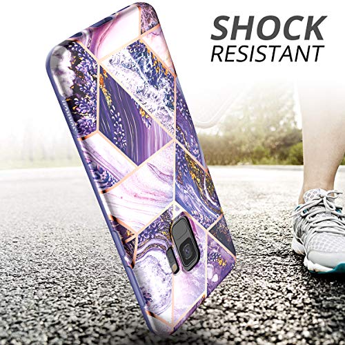SURITCH Case for Galaxy S9, [Built-in Screen Protector] Hybrid Full-Body Protection Shockproof Rugged Bumper Soft Silicone Lavender Protective Cover for Samsung Galaxy S9 5.8 Inch (Purple Marble)