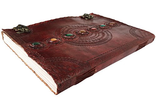 Leather Journal Book Seven Chakra Medieval Stone Embossed Handmade Book of Shadows Notebook Office Diary College Book Poetry Book Sketch Book 10 x 13 Inches