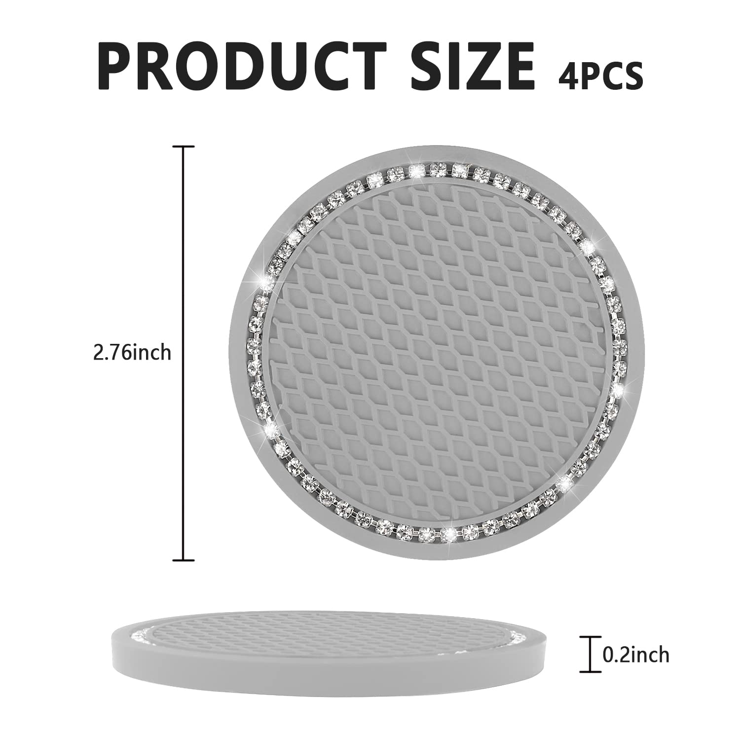 4PCS Elegant Rhinestone Cup Holder Coaster with Non-Slip Honeycomb Mesh,Bling Car Interior Accessories for Women,Protect Car Cup Holder,Table,Office from Drink Scratch Stain and Spill (Red-4pcs)
