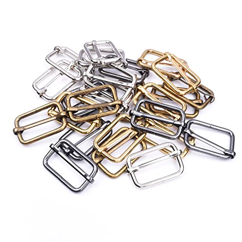 CooBigo 25 Pack 1 Inch Metal Adjustable Slide Buckles Tri-Glide Adjuster Suspender Strap Slider for Purse Bag Hardware Making Supplies Belt Backpack replacement Keeper(Gold)