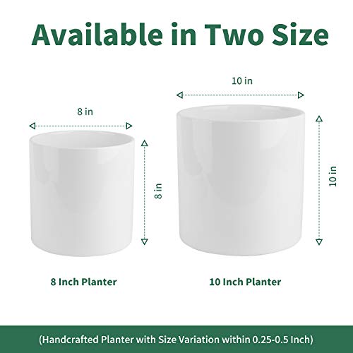 8 Inch Glazed Ceramic Indoor Planter Pot - Modern Large Cylinder Container with Watering Drainage Rubber Plug - Fits Succulents, Flowers or Bonsai