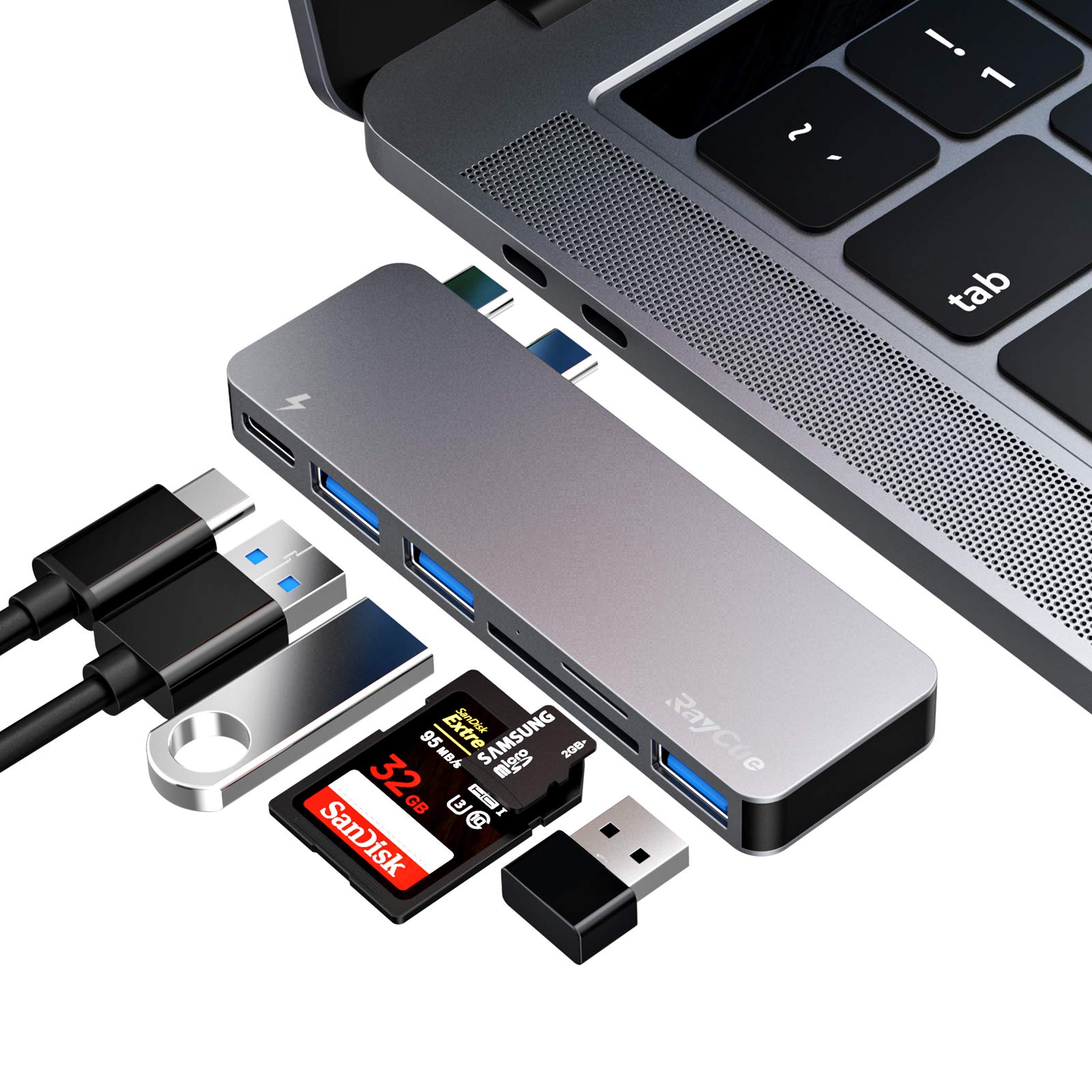 USB C Hub, 6 in 1 Type C Aluminum Hub Adapter MacBook Pro Accessories with 3 x USB 3.0 Ports, TF/SD Card Reader, USB C Port with 40Gb/S Speed, Support for MacBook Pro 13″ and 15″2016-2018
