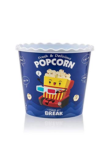 ONONEXPRESS Modern Style Reusable Plastic Popcorn Box / Popcorn Containers / Popcorn Bowls Set for Movie Theater Night - (BPA Free - BLUE 4 Pack-75 oz)